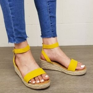 Shoes | Yellow Open Toe Espadrille Wedge Sandals | Poshmark